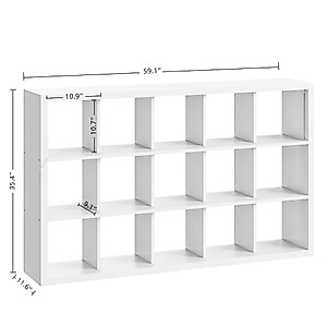 IRONCK 15 Cube Bookcase Storage Shelf Organizer with LED Lights, 5 Tier Bookshelves and Bookcases Display Shelves, Horizontally or Vertically Use, White