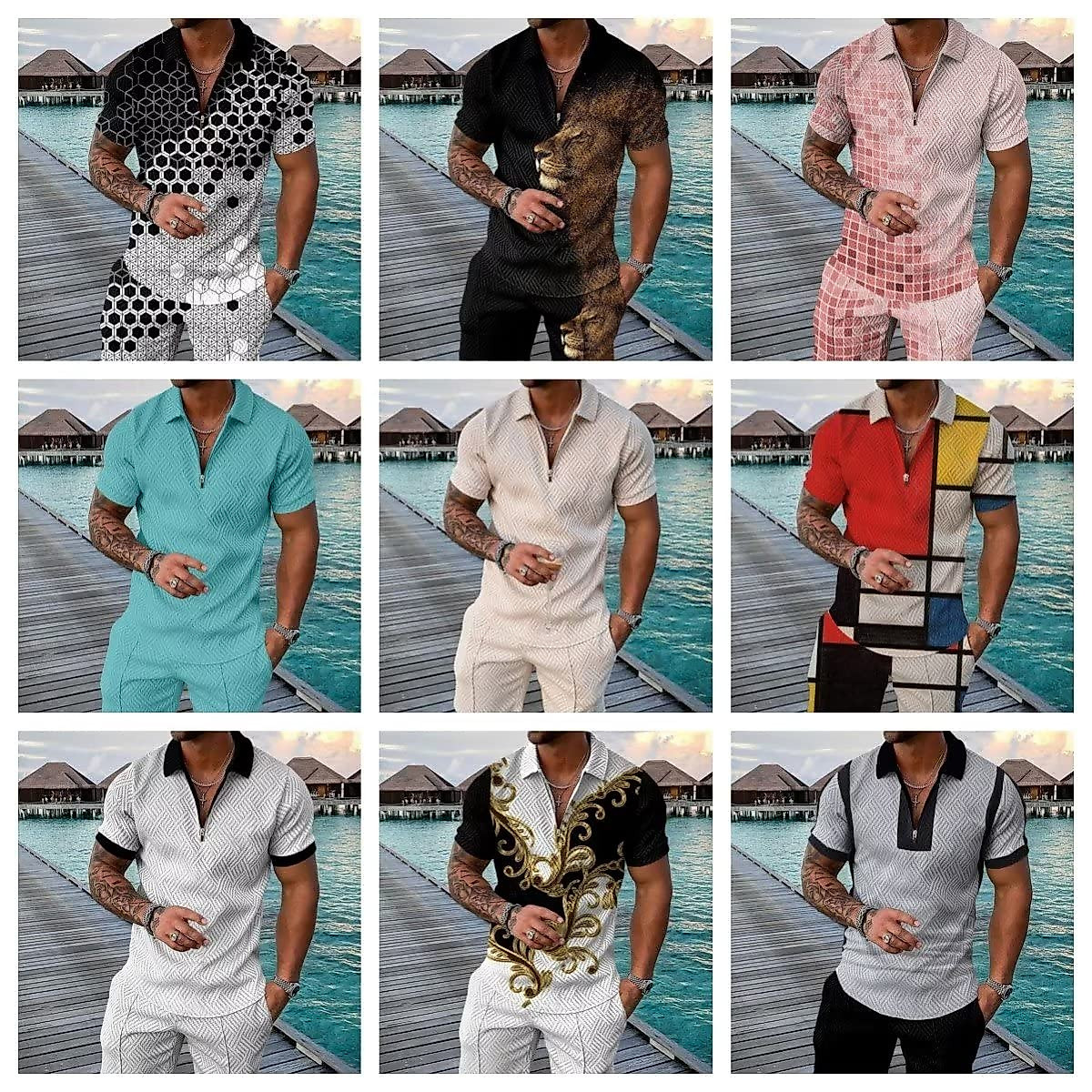 BIRW L Red Mens Short Sets 2 Piece Outfits Fashion Summer Tracksuits Casual Set Polo Shirt Short Sleeve and Shorts Set