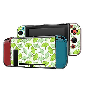 Dockable Case Compatible with Switch Console and Joy-Con Controller, Patterned ( Ginkgo Leaves Pattern ) Protective Case Cover with Tempered Glass Screen