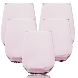 36 piece Stemless Unbreakable Crystal Clear Plastic Wine Glasses Set of 36 (12 Ounces - Pink)