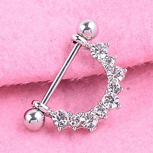 Salwosai 14G Stainless Steel Nipple Rings Glitter CZ U-Shape Straight Barbell Bars Tongue Ring 16mm(5/8Inch) Body Piercing Jewelry (White)