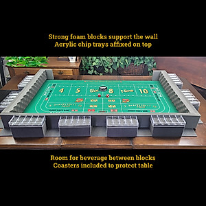 Casino Dealer Mats Premium Quality Craps Layout- Green - Lightweight Portable - Foam Walls - Fits on Most Dinning Room Tables - The Ultimate Home Style Party Game