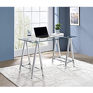 OSP Home Furnishings Middleton 47 Inch Desk with Clear Beveled Glass Top, Chrome Base