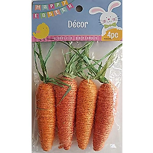 Happy Easter Carrots Jute Twine 3”H x 5”W x 1”D Plus Green Straw, 4/Pk