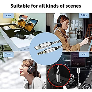 Apple MFi Certified iPhone Aux Cord for Car, Lightning to 3.5mm Audio Cable, Auxiliary Cord Compatible with iPhone 13/12/11/XR/XS/X/8/7/6 Plus/SE 2, Nylon Braid-3.3ft (Silver)