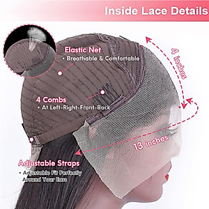 MYSTERY Straight Lace Front Wigs Human Hair 13x4 Human Hair Lace Front Wigs Pre Plucked 150% Density Glueless Human Hair Wigs for Black Women Natural Black with Baby Hair (22 Inch)