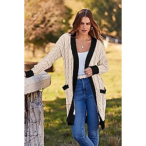 PRETTYGARDEN Women's 2024 Fall Cable Knit Cardigan Sweaters Casual Long Sleeve Open Front Loose Outerwear Coats (Beige,Medium)