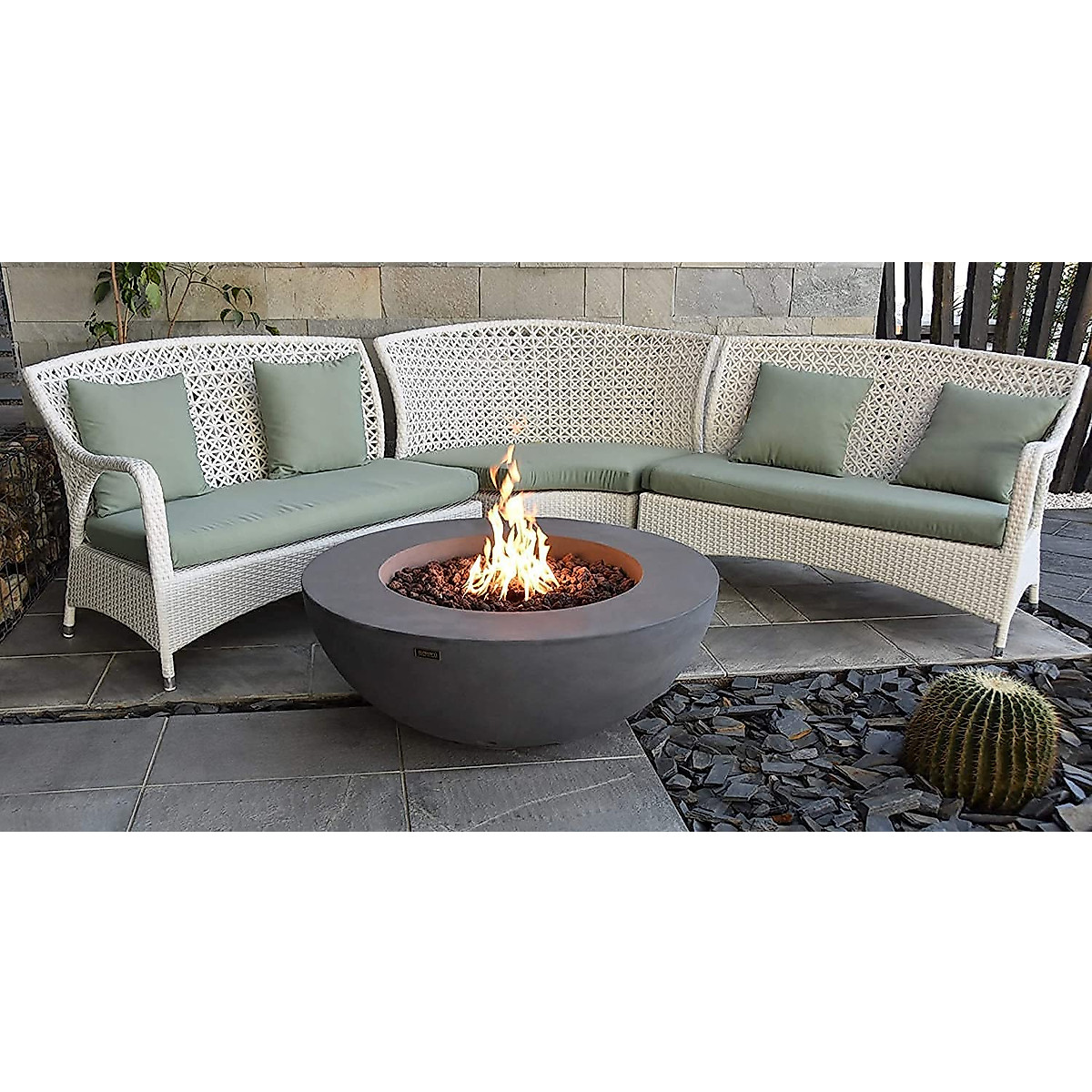 Elementi Fire Pit Outdoor Natural Gas Fireplace Patio Fire Bowl 45,000BTU Output, Round Fire Table with 13.2lbs Lava Rocks,Tank Cover for Fire Bowl Available, Lunar Bowl Series (Grey)