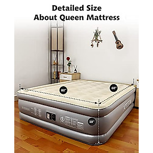 HOTOZON Queen Air Mattress with Built-in Pump, 18" Foldable Air Bed with Carry Bag, Luxury Elevated Inflatable Air Mattresses, Blow Up Airbed for Home, Camping & Guests, Grey