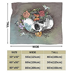 Flower Sugar Skull Throw Blanket Flannel Fleece Bed Blanket Cozy Air Conditioning Blanket Plush Blanket for Bedroom Living Sofa Car 80"x60"