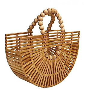 Womens Top Handle Bamboo Tote Bags Clutch Bag Beach Bag Large Size Purses Woven Tote Bamboo Bag