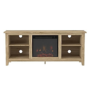 Walker Edison Wren Classic 4 Cubby Fireplace TV Stand for TVs up to 65 Inches, 58 Inch, Driftwood