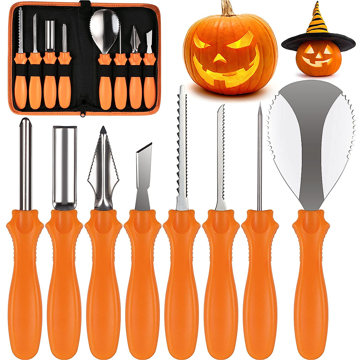 Pumpkin Carving Kit Tools，Halloween Pumpkin Decorating Kit Carving Knife - 8PCS Pumpkin Sculpting Tools Professional Stainless Steel Heavy Duty Knife Pumpkin Carving Sets