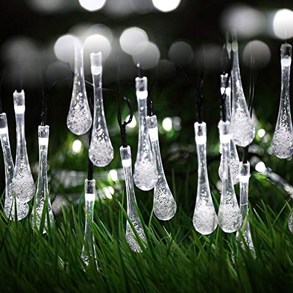 Solar Powered 30LED Raindrop String Lights with 8 Lighting Modes Home Garden Party Light Decor for Outdoor Home Lawn Wedding Patio Party and Holiday