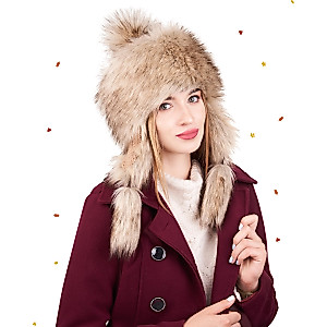 Futrzane Classic Ear Flaps Hat - Fur Trapper Hat for Women - Winter Ushanka Hat (One Size, Gold Classic)