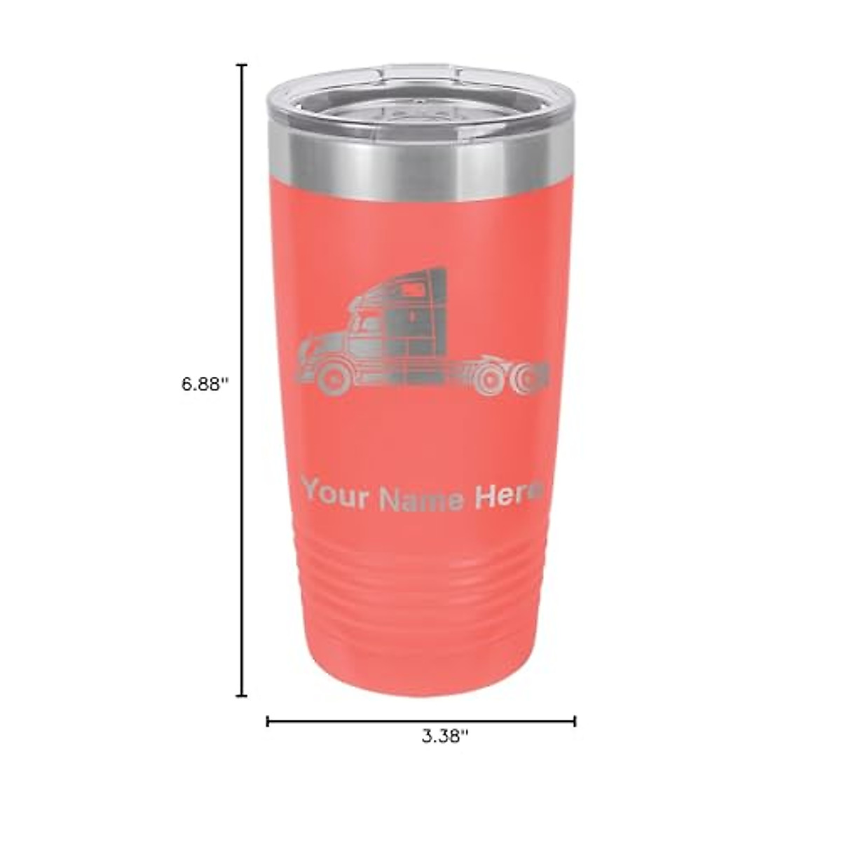 LaserGram 20oz Vacuum Insulated Tumbler Mug, Truck Cab, Personalized Engraving Included (Coral)
