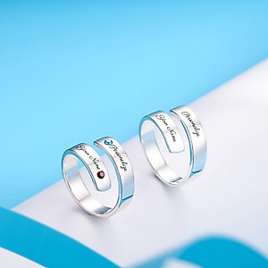 OTXIXTO Personalized 925 Sterling Silver Spiral Twist Rings for Women Customized Name Rings for Women Spiral Wrap Ring Adjustable Open Spiral Wrap Twisted Rings Jewelry Gifts for Mom Wife Girlfriend