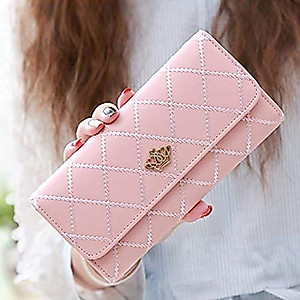 Wallets,Womens Lady PU Leather Zipper Large Capacity Multi Card Organizer (Style3-Pink)