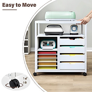 TC-HOMENY Craft Organizer Storage Cart, Rolling Cart Organizer, Vinyl Roll Holder and Cutting Machine Storage Cabinet, Craft Cart with Drawers for Craft Room Organizer 32" W x 16" D x 34" H