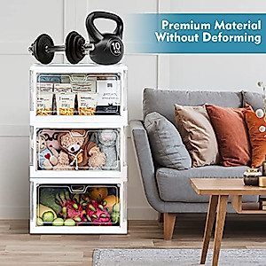 Clear Storage Bin with Lid 3 Pack 【Stackable & Sturdy】Plastic Bins for Storage, Multifunctional Folding Storage Bins for Bedroom, Living Room, Study, Toy Room, 22 QT Folding Box with Magnetic door