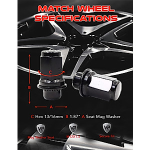 Set of 24 Veritek 12x1.5mm 1.87 Inch 47mm Length 13/16 Hex OEM Factory Mag Washer Style Black Lug Nuts for Lexus Toyota Tacoma 4 Runner FJ Cruiser SR5 Pre-Runner TRD Off-Road Limited OEM Replacement