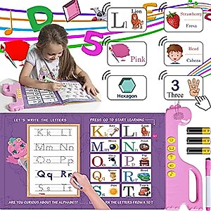 Curious 2 Learn ABC Learning for Toddlers, Busy Book, Speech Therapy, Alphabet Sound Book, Preschool Learning Activities, Letter Tracing, English & Spanish, Educational Toys - Age 3+ Girls / Boys