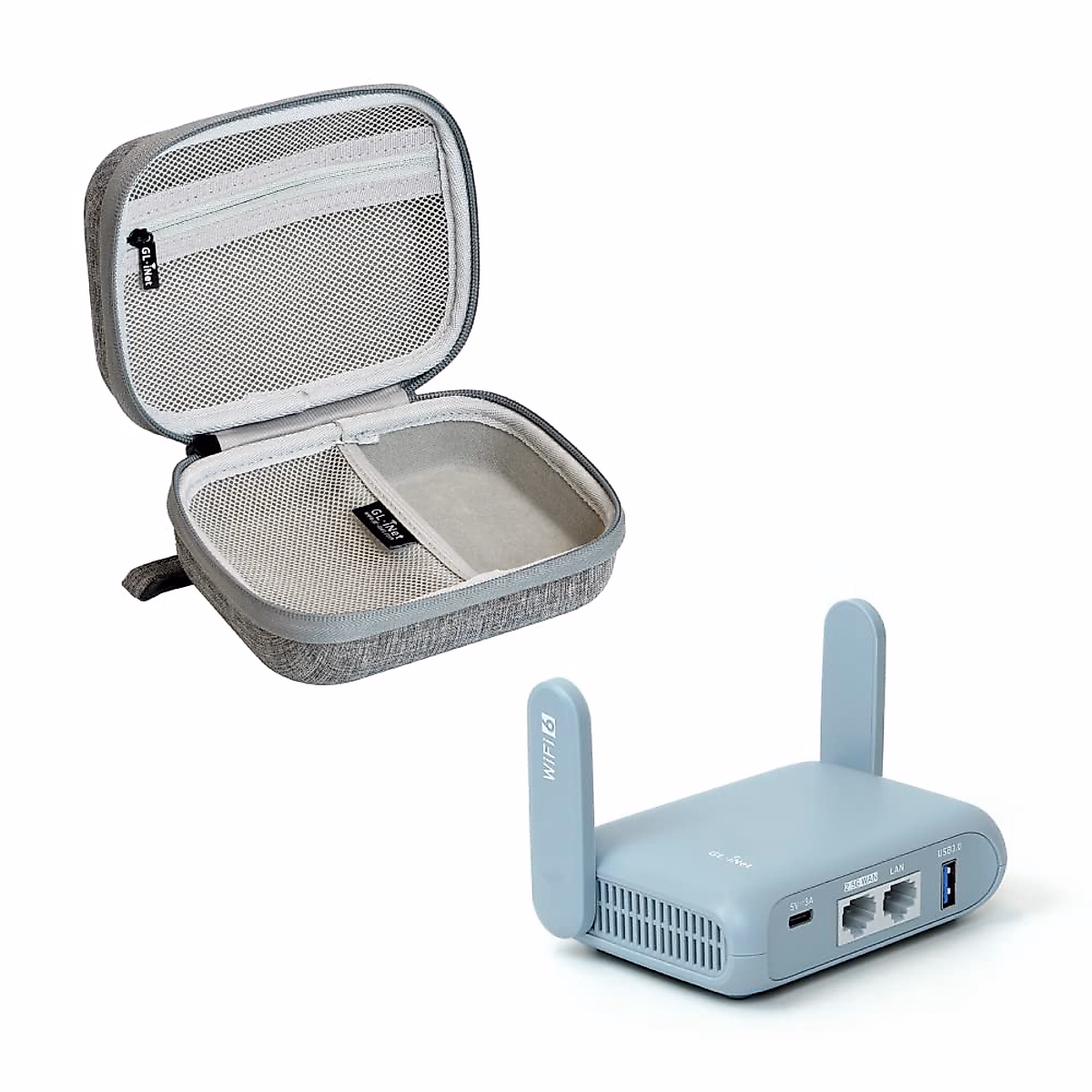 GL.iNet GL-MT3000 (Beryl AX) Pocket-Sized Wi-Fi 6 AX3000 Wireless Travel Gigabit Router & Gadget Organizer Case (Grey)