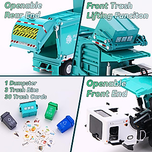 Garbage Truck Toys, Fubarbar 1:43 Bruder Tonka Trash Trucks Model for Boys Metal Diecase Waste Management Front Loader Die Cast Can Dumpster Truck Toy for 3 4 5 6 Years Old(Blue)