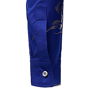 ZEROYAA Mens Hipster Gold Rose Printed Slim Fit Long Sleeve Dress Shirts/Prom Performing Shirts Z56 Blue XX-Large