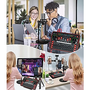 Audio Mixer with Sound Card, tenlamp Two 3.5mm Studio Condenser Microphone and G3 Audio interface, Sound Board Voice Changer, Podcast Equipment Bundle for PC Recording Gaming Live Streaming Podcast