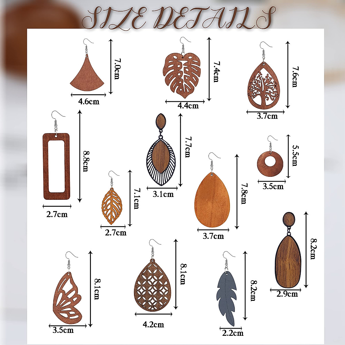 Sailimue 12 Pairs Wood Earrings for Women Natural Wooden Earrings Geometric Lightweight Drop Dangle Earrings Ethnic Style Statement Earrings