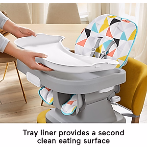 Fisher-Price SpaceSaver Simple Clean High Chair Baby to Toddler Portable Dining Seat with Removable Tray Liner, Windmill