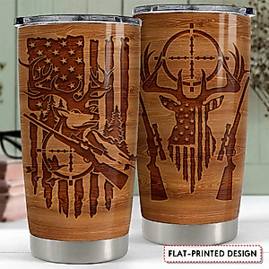 SANDJEST Hunting Tumbler Wood Style American Flag 20oz Tumblers with Lid Gift for Men Dad Best Friends Hunting Lovers Christmas Birthday Fathers Day