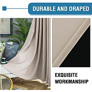 H.VERSAILTEX 100% Blackout Curtains for Bedroom Thermal Insulated Blackout Curtains 84 inch Length Heat and Full Light Blocking Curtains for Living Room with Black Liner 2 Panels Set, Natural Sand