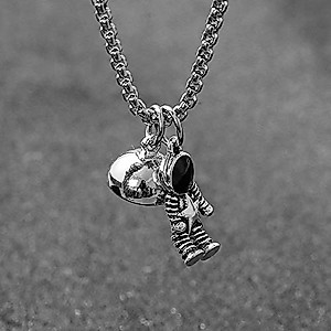 Innocence 925 Silver Plated Mutual Attraction Couples Matching Necklaces For Men Women Spaceman Pendants 2 PCS Promise Astronaut Birthday Valentine's Day Gift Jewelry For Him Her