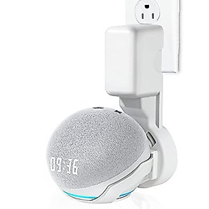 C YECEN Echo Dot 4th Generation Wall Mount Holder Outlet Hanger, Space-Saving Echo Dot Holder (White)