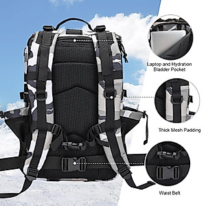 Hannibal Tactical 45L MOLLE Assault Pack, Tactical Backpack Military Army Camping Rucksack with Bottle Holder, 3-Day Pack Trip w/USA Flag Patch, D-Rings, Urban