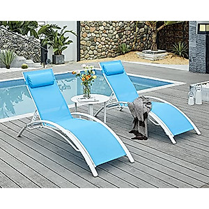 Patio Lounge Chairs Set Outdoor Chaise Lounge Recliner,Tanning Chairs for Outside,Adjustable Chaise Lounge with 2 Pillows for Beach Pool Poolside Yard,2 Pcs,Blue