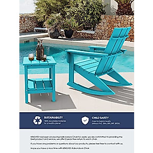 KINGYES Rocking Adirondack Chair ｜Modern Porch Rocker｜Weather Resistant Rocking Chair｜HDPE Curved Backrest Plastic Adirondack Rocker for Outdoor, Patio, Deck, Backyard - Tiffany