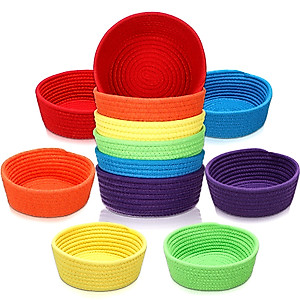 Maxcheck 12 Pcs Basket Set Rainbow Storage Basket Set for Kids Woven Colored Storage Baskets for Organizing Toy Small Items Playroom Classroom Nursery Decor, 8 x 3 Inches