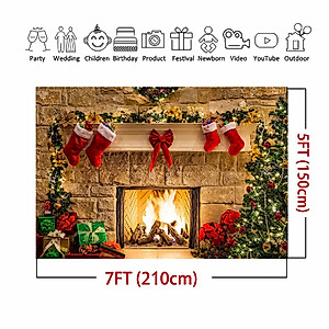 XLL Christmas Photography Backdrops Christmas Fireplace Decoration Background for Photo Happy Holiday Party Decoration Props 7x5FT(210CM X 150CM)