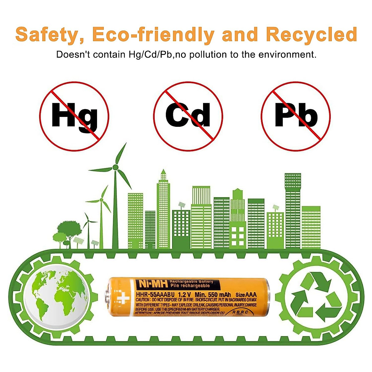 pingju NI-MH AAA Rechargeable Battery 1.2V 550mah 8-Pack hhr-55aaabu AAA Batteries for Panasonic Cordless Phones, Remote Controls, Electronics