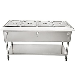 Commercial Electric Food Warmer | 4-Pot Steam Table with 2 Lockable Wheels | Food-Grade Stainless Steel | ETL Certified for Catering and Restaurants