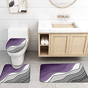 Comforance Purple Gray Modern Geometric Shower Curtain Set with Rugs and Hooks for Bathroom, 4PC Waterproof Fabric Bath Shower Curtain and Non-Slip Bathroom Mats, Abstract Gradient Art