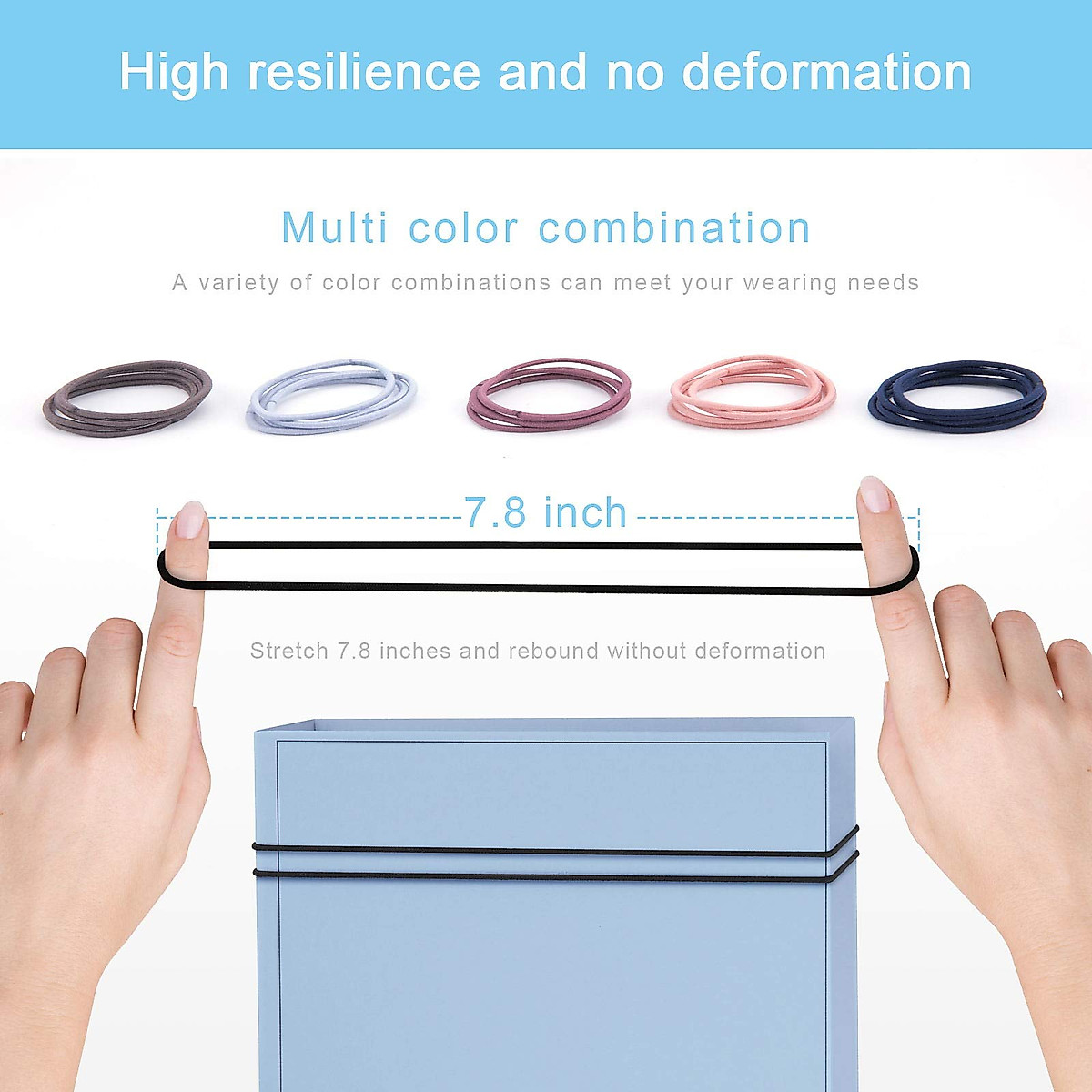 Aigee Hair Elastics, High Stretch Rubber Hair Band, No Metal No Damage, Hair Band Dia 1.58 IN Thk 0.1 IN Or 2.5mm, Suitable for women and men (Value Set Black/Colored Each 40pcs) A gift of exquisite comb, 80 PCS