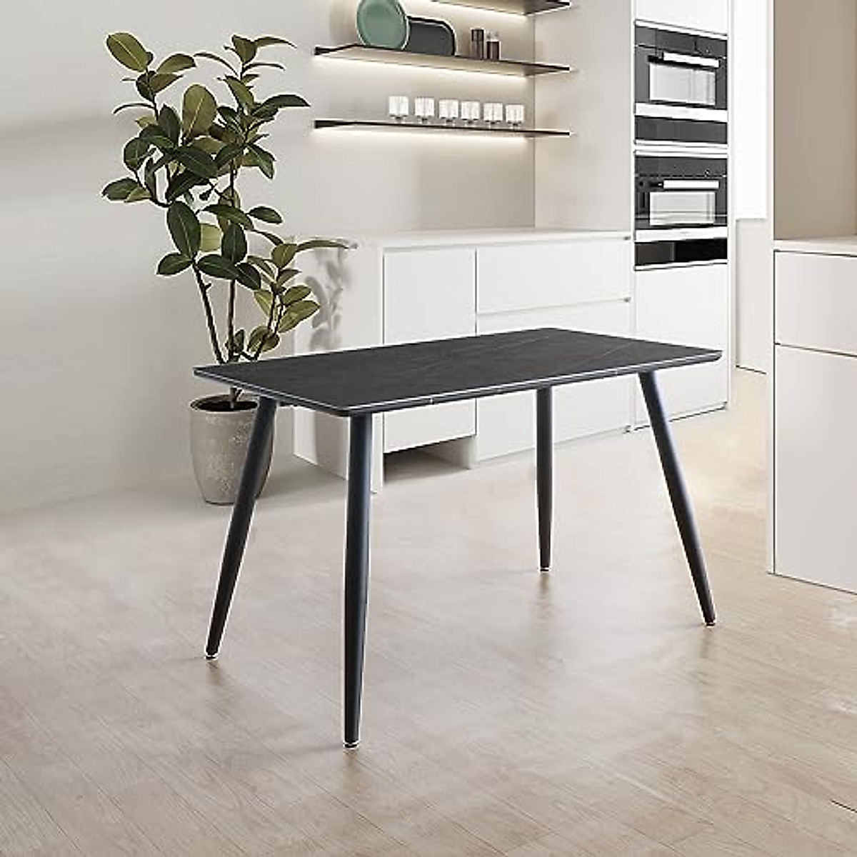 seonyou Dining Table Rectangle Marble Kitchen Table, 47" Mid Century Modern Dining Table for Small Spaces, Grey Dining Room Table with Sintered Stone Top and Metal Legs