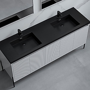 Dowell 72“ Fluted Design Vanity Set – Modern Bathroom Cabinet with Soft-Close Door & Shelf.Glossy White- 002 72 21V/7322BPBL