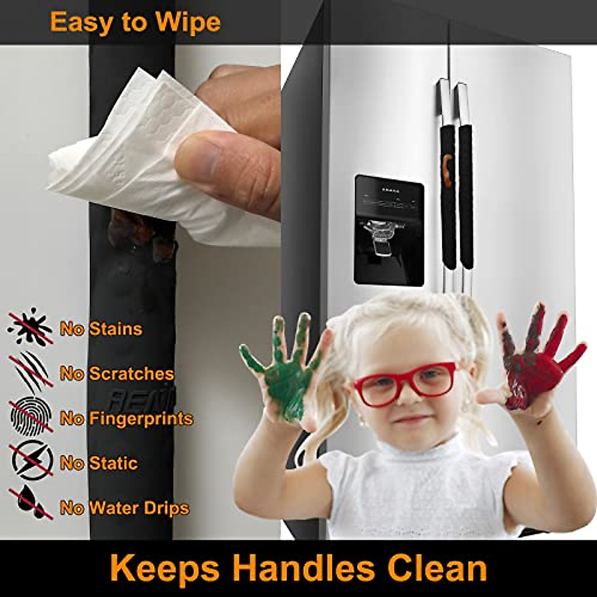 Mofason Refrigerator Door Handle Covers, Keep Appliance Clean for Fridge Microwave Oven Stove Bathroom Freezer Accessories Dishwasher- Your Kitchen Handle Protector (5pcs, Black)