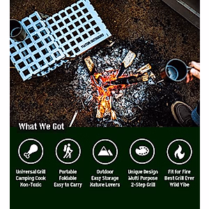 Viator Outdoors Campfire Grill Grate for Camping Cooking – Heavy Duty Food Grade Stainless Steel Over Fire Pit Grill – Foldable Griddle for BBQ, Cooking, Heating – Portable Carry Bag Included