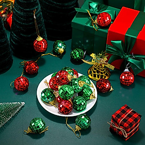 BBTO 24 Pieces Mini Disco Ball Ornaments Disco Ball 70s Party Decor Cake Topper Hanging Reflective Ball Ornament for Party Decor(0.91 Inch,Red, Green)